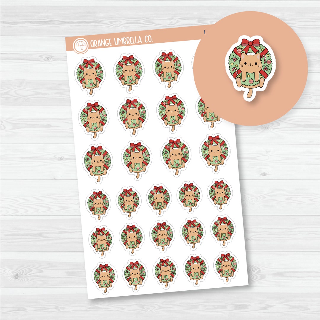 Spazz Cat Christmas Wreath Planner Stickers, Spazzy Cat Stickers, OUC ...