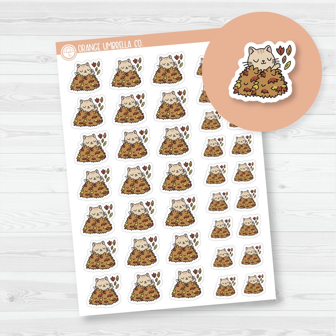 Spazz Cat Fall Leaves Icon Planner Stickers | I-391 - Etsy