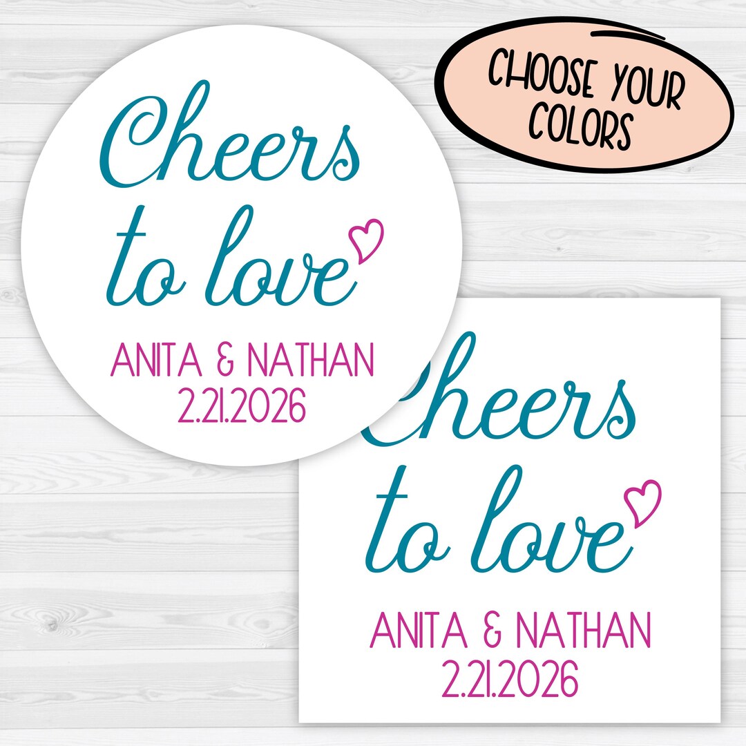 Cheers to Love Stickers | Alcohol Wedding Favor Labels | Customizable ...