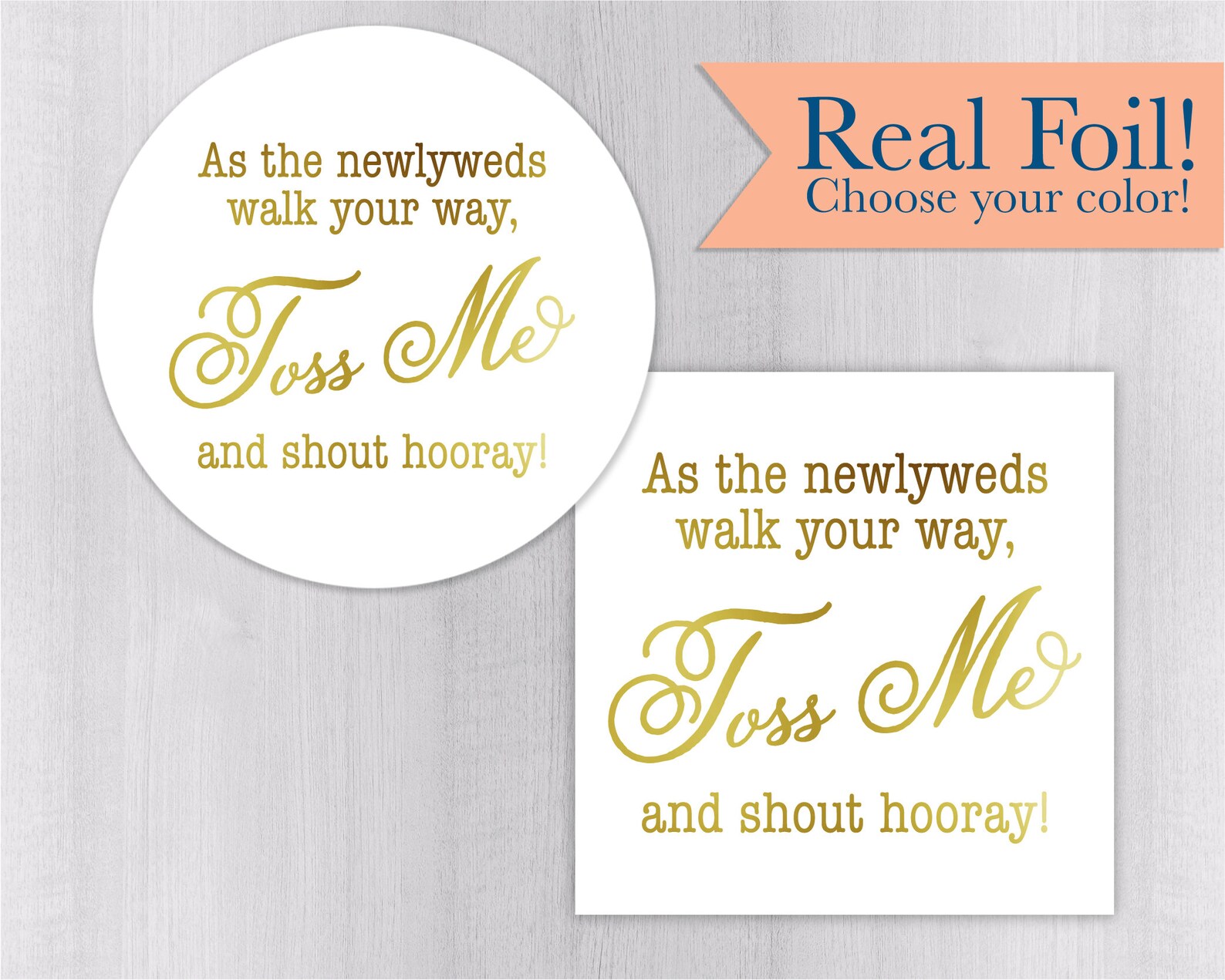 Toss Me Wedding Confetti Stickers With Gold Foil on White - Etsy