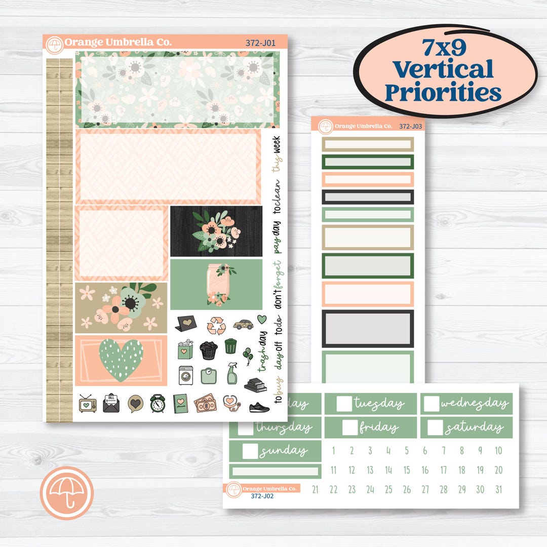 Spring Floral Kit Plum Vertical Priorities 7x9 Planner Kit Stickers Lil ...