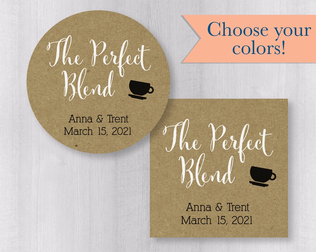 The Perfect Blend Kraft Brown Coffee or Tea Favor Labels, White Ink ...
