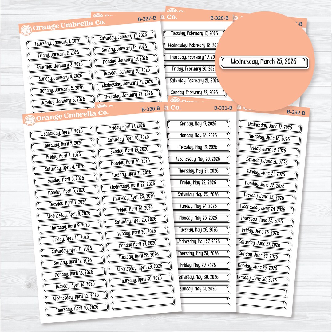 2026 Dates of the Month Labels | F18 Planner Stickers | January to June ...