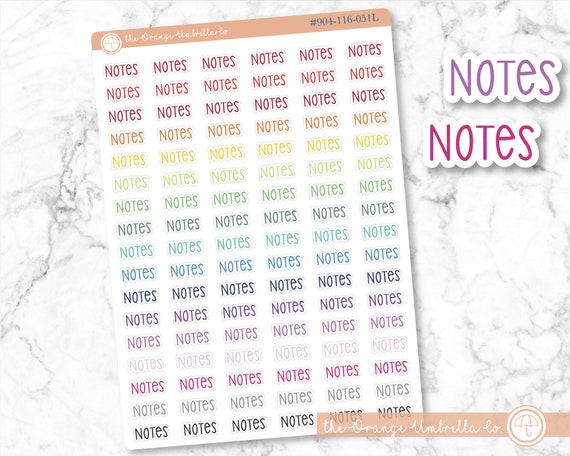 #904-116-001L-WH Notes Label Planner Stickers Black Print Planning ...