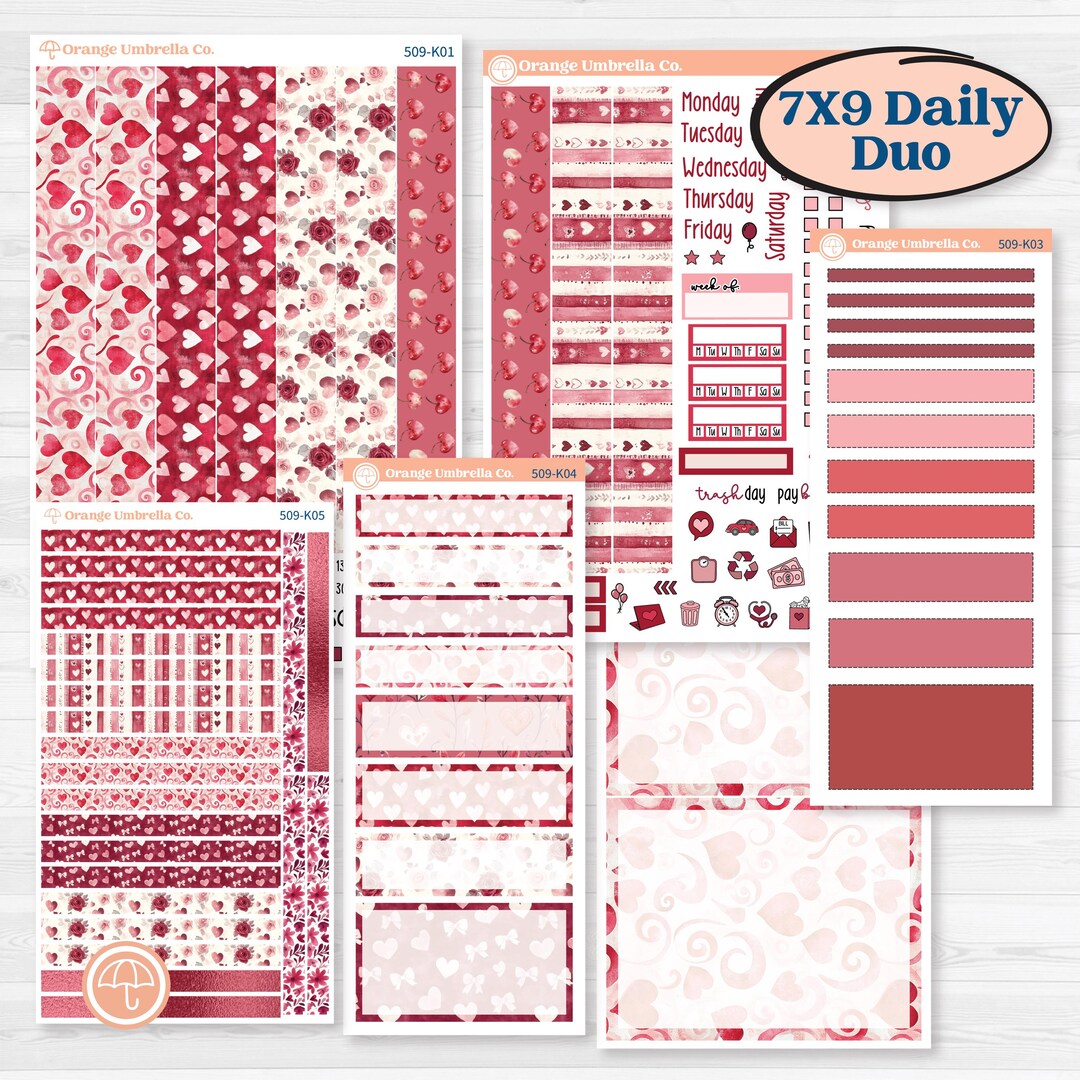 Valentine Book Kit | 7x9 Erin Condren Daily Duo Planner Kit Stickers ...