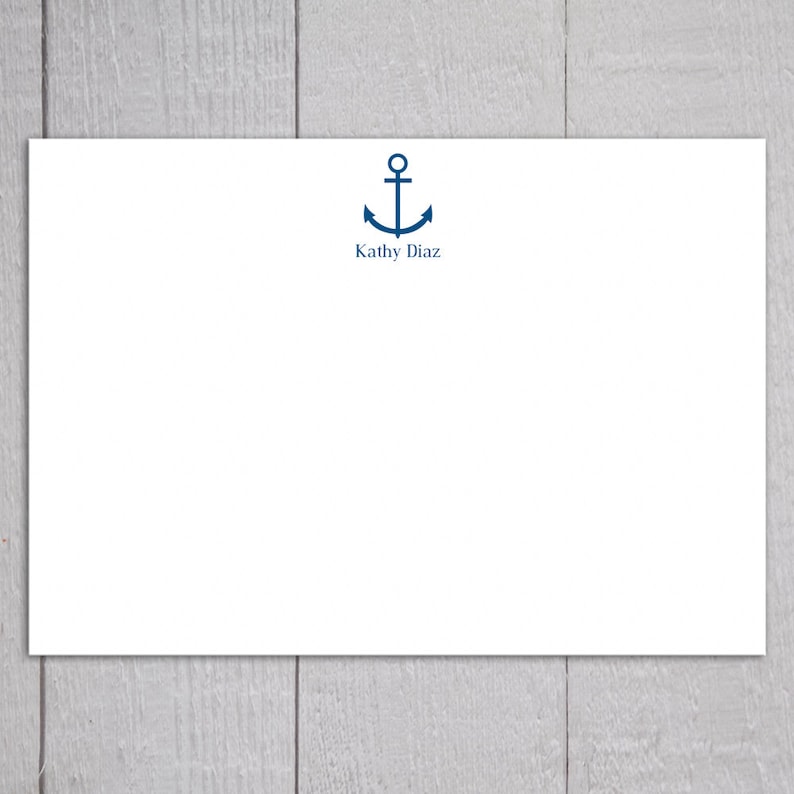 Anchor and Name Note Cards - 24pk | Personalized Flat Note Cards ...