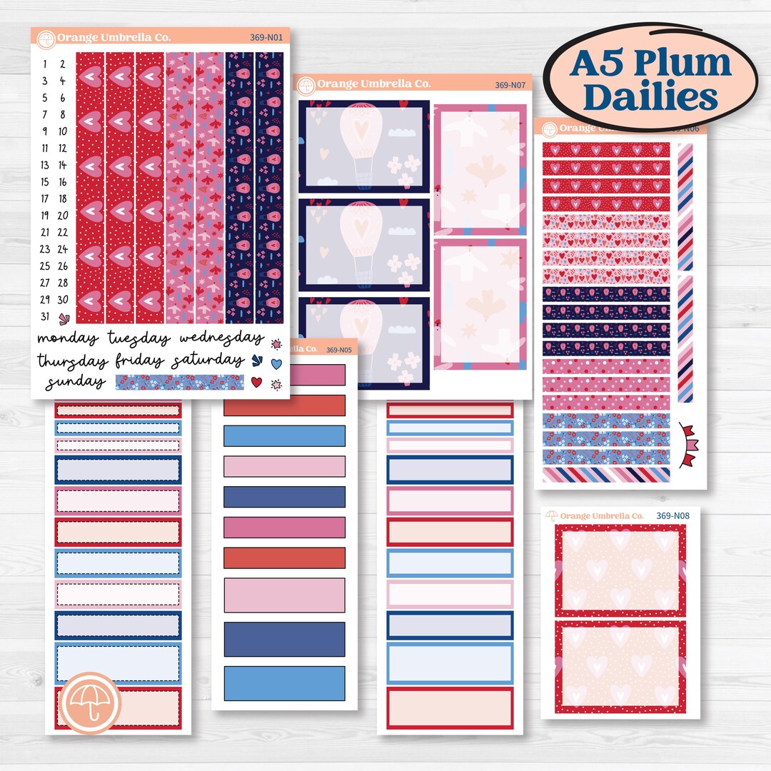 Valentine’s Day Heart Kit | A5 Plum Daily Planner Kit Stickers ...