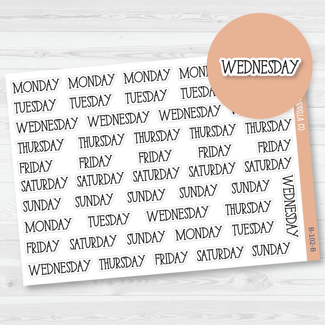 Day of the Week Header Script Planner Stickers | FC11 | B-102-B - Etsy