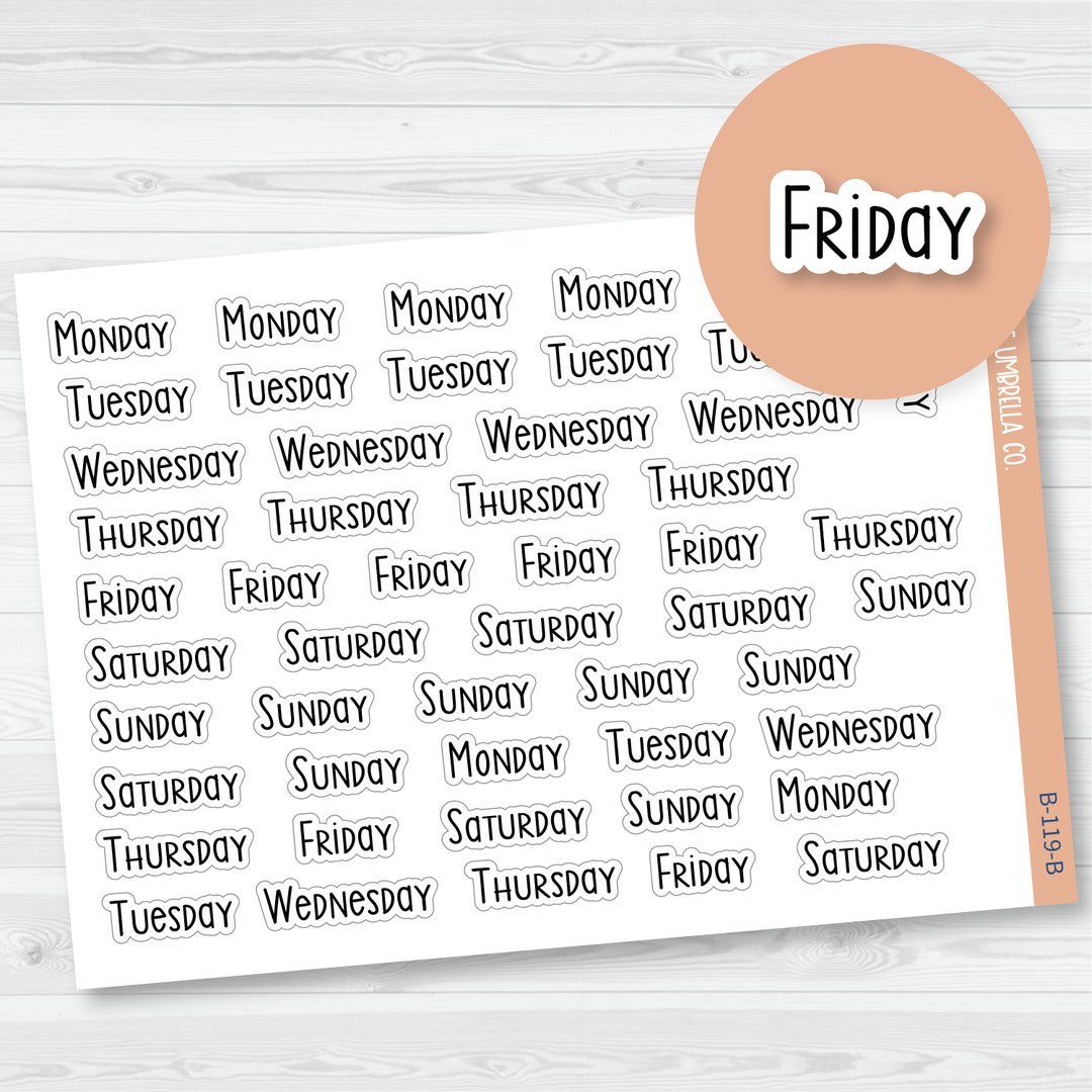Day of the Week Header Script Planner Stickers | F3 | B-119-B - Etsy