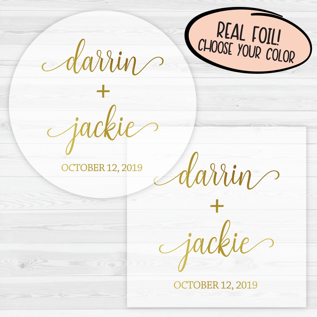 Foiled Clear Wedding Stickers | Gold or Other Color Foiled Names and ...