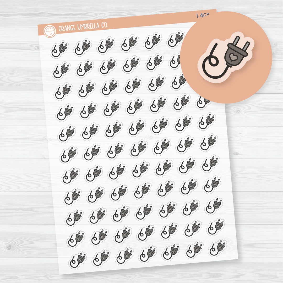 Hand Doodled Plug/unplug Icon Planner Stickers | Clear Matte | I-468-CM ...