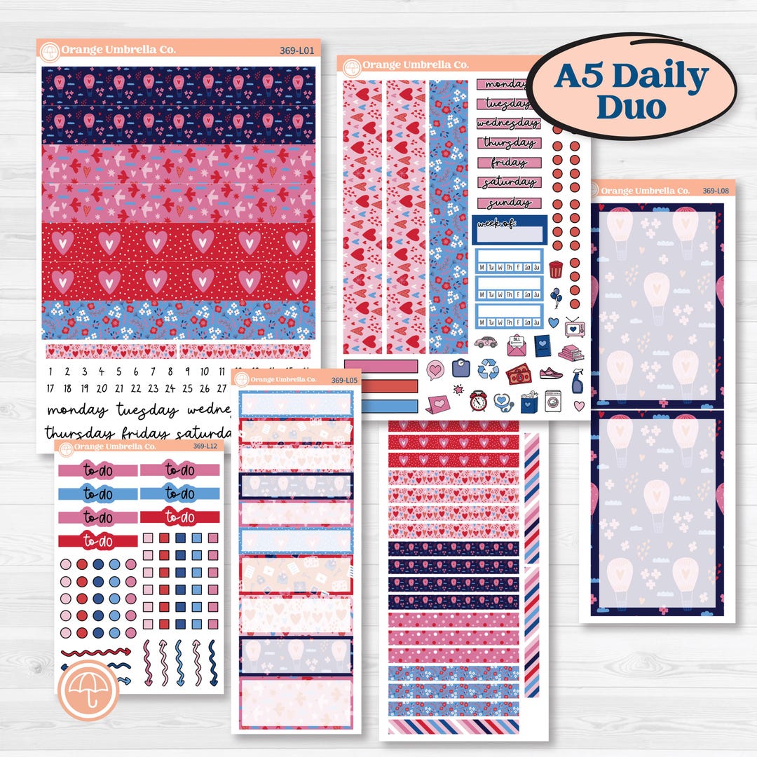 Valentine’s Day Heart Kit | A5 Daily Duo Planner Kit Stickers | Smitten ...