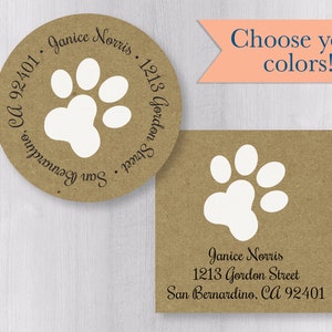 Paw Print Return Address Labels, Dog Cat Lover Kraft Brown Address ...
