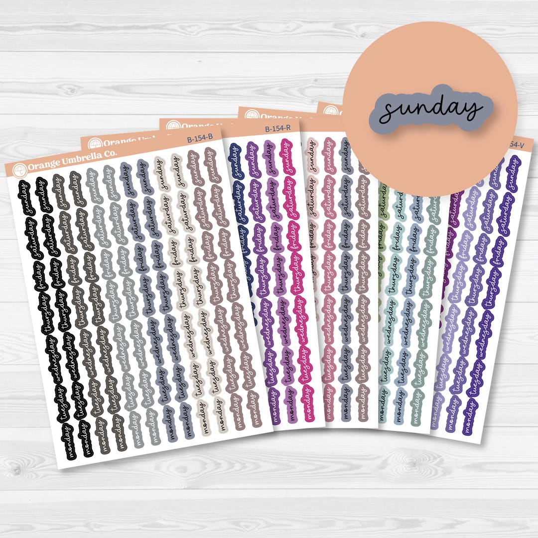 Days of the Week Planner Stickers | Script Weekday Headers | F17 | B ...