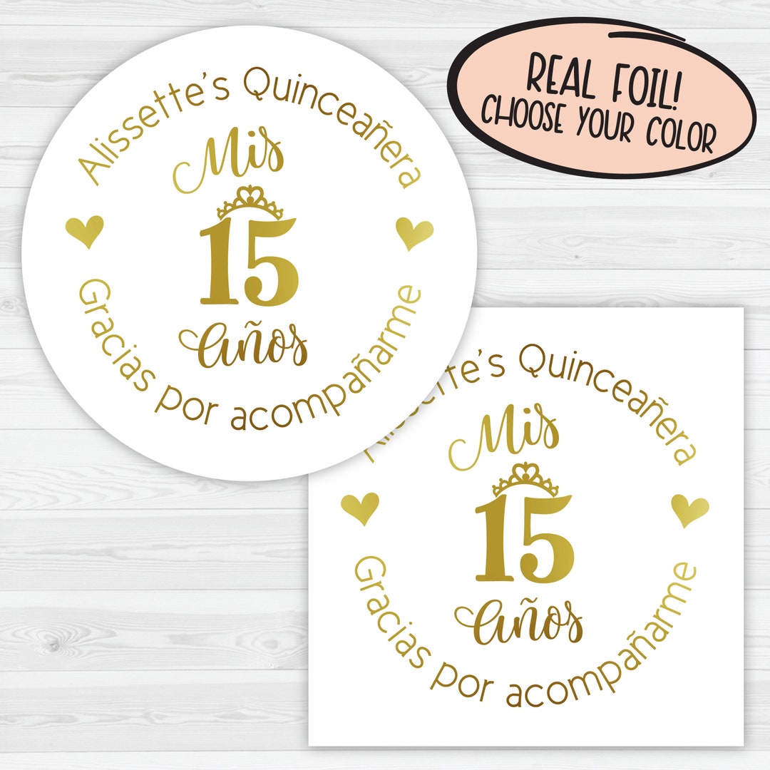 Foiled Mis Quince Stickers | Etiquetas De Quinceañera Personalizadas ...