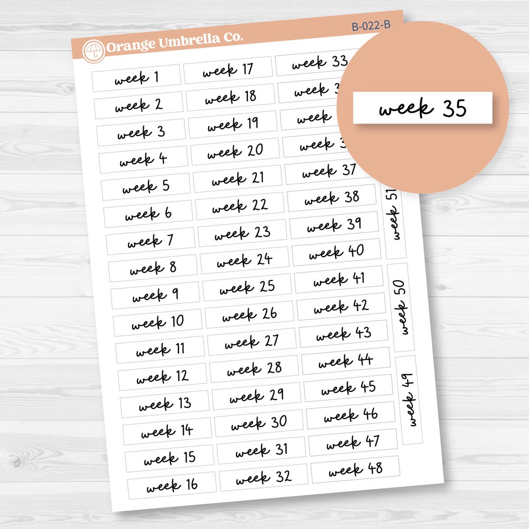 Week 1-52 Binder Kit Storage Labels Planner Stickers | F17 Script | B ...