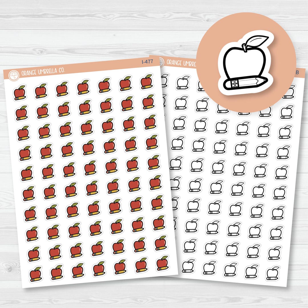 Hand Doodled Apple & Pencil Teacher Icon Planner Stickers | I-477 - Etsy
