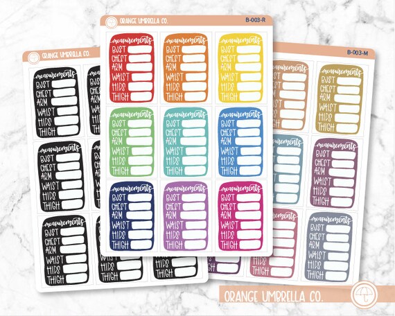 Body Measurement/dimension Tracking Planner Stickers and - Etsy