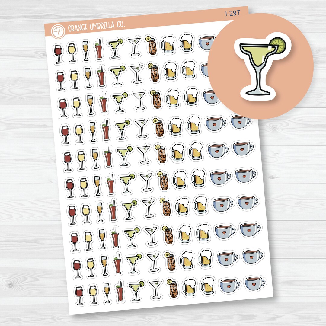 Drinks Mixed Icon Planner Stickers | I-297 - Etsy