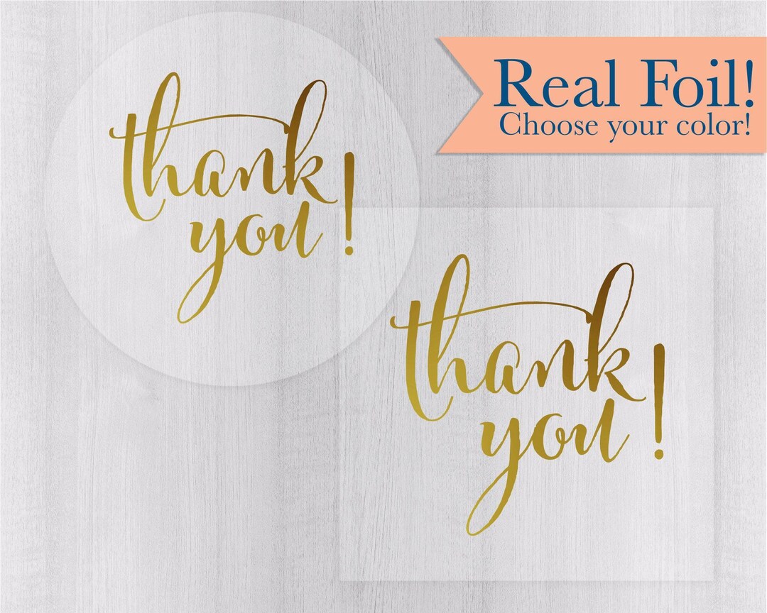 Thank You Labels, Clear Transparent Stickers With Gold Foil Lettering ...
