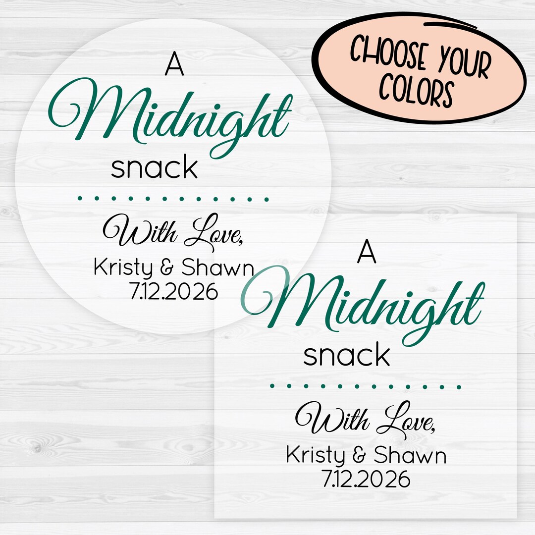 Midnight Snack Wedding Sticker | Wedding Favor Stickers | Cake Box ...
