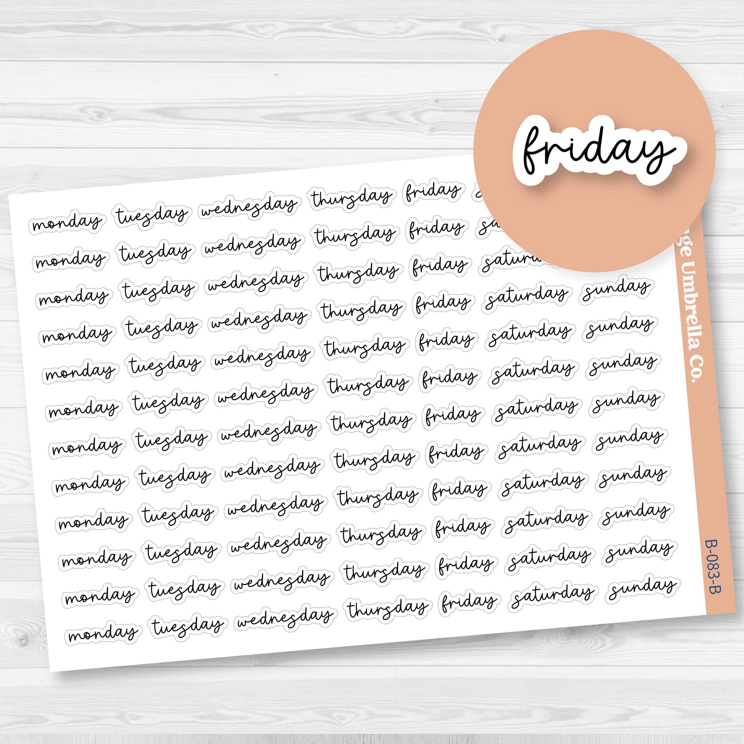 Days of the Week Stickers | Script Planner Headers | F17 Script | B-083 ...