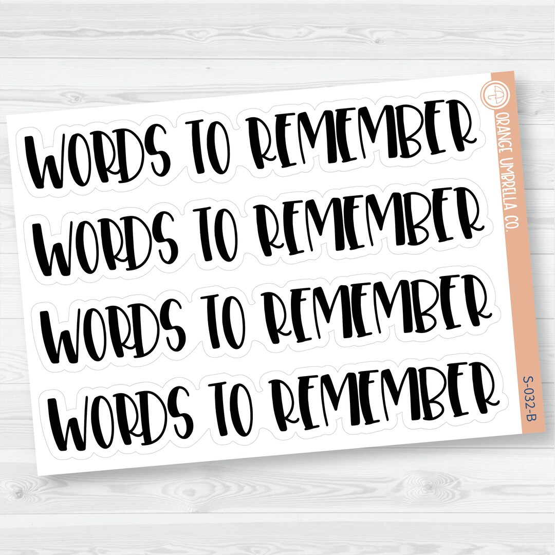 Words to Remember Header Script Planner Stickers | F1 | S-032-B - Etsy