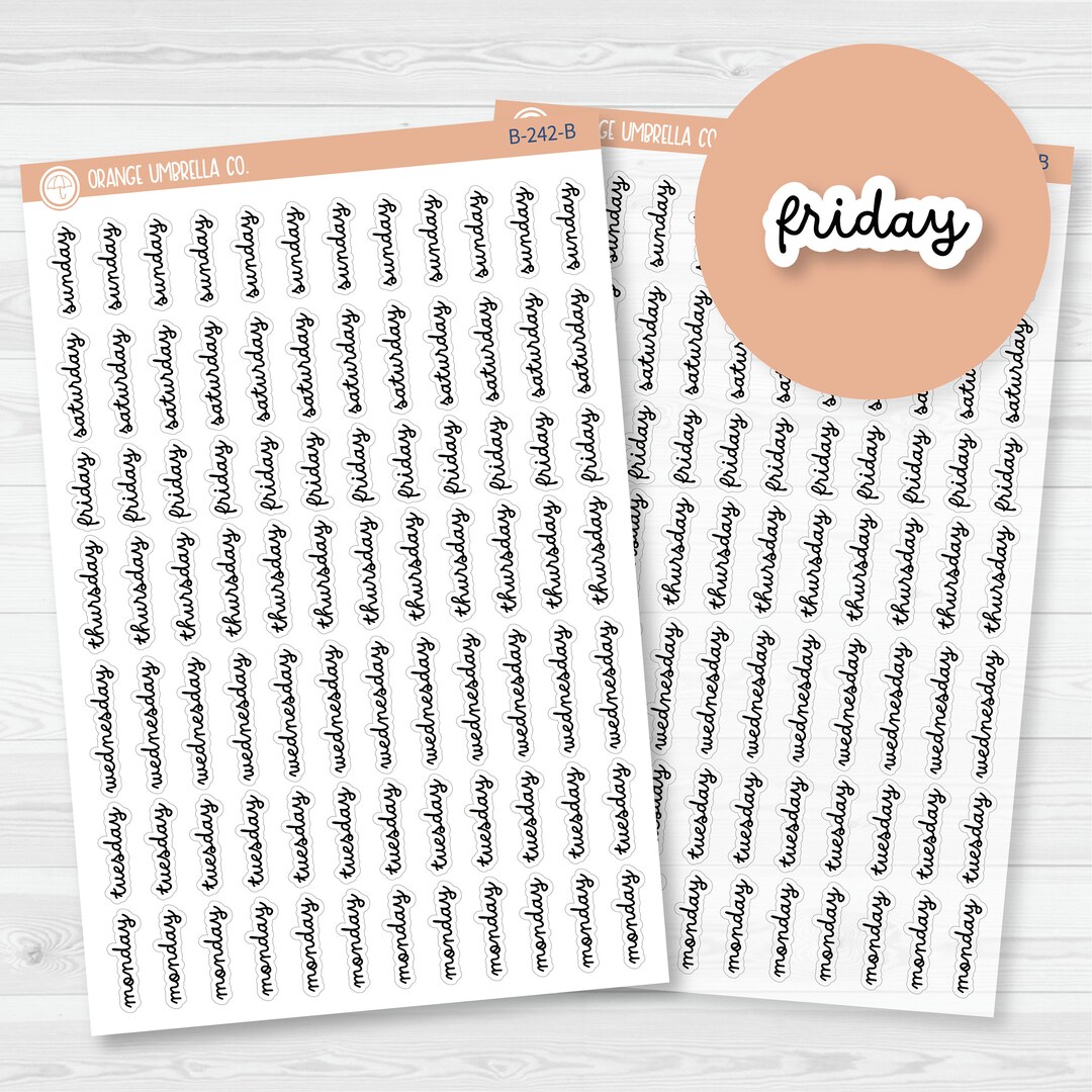 Days of the Week Planner Stickers | Script Weekday Headers | F16 | B ...