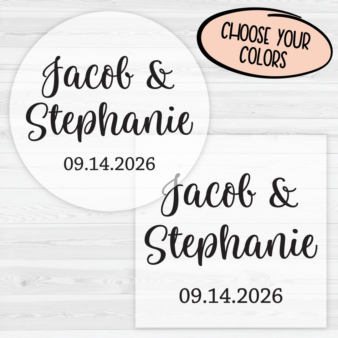 Wedding Stickers | Clear Transparent Names and Date Wedding Sticker ...