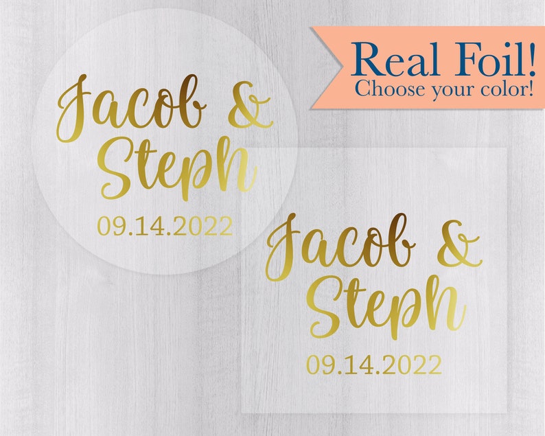 Wedding Favor Stickers Gold Foil on Clear Transparent | Etsy