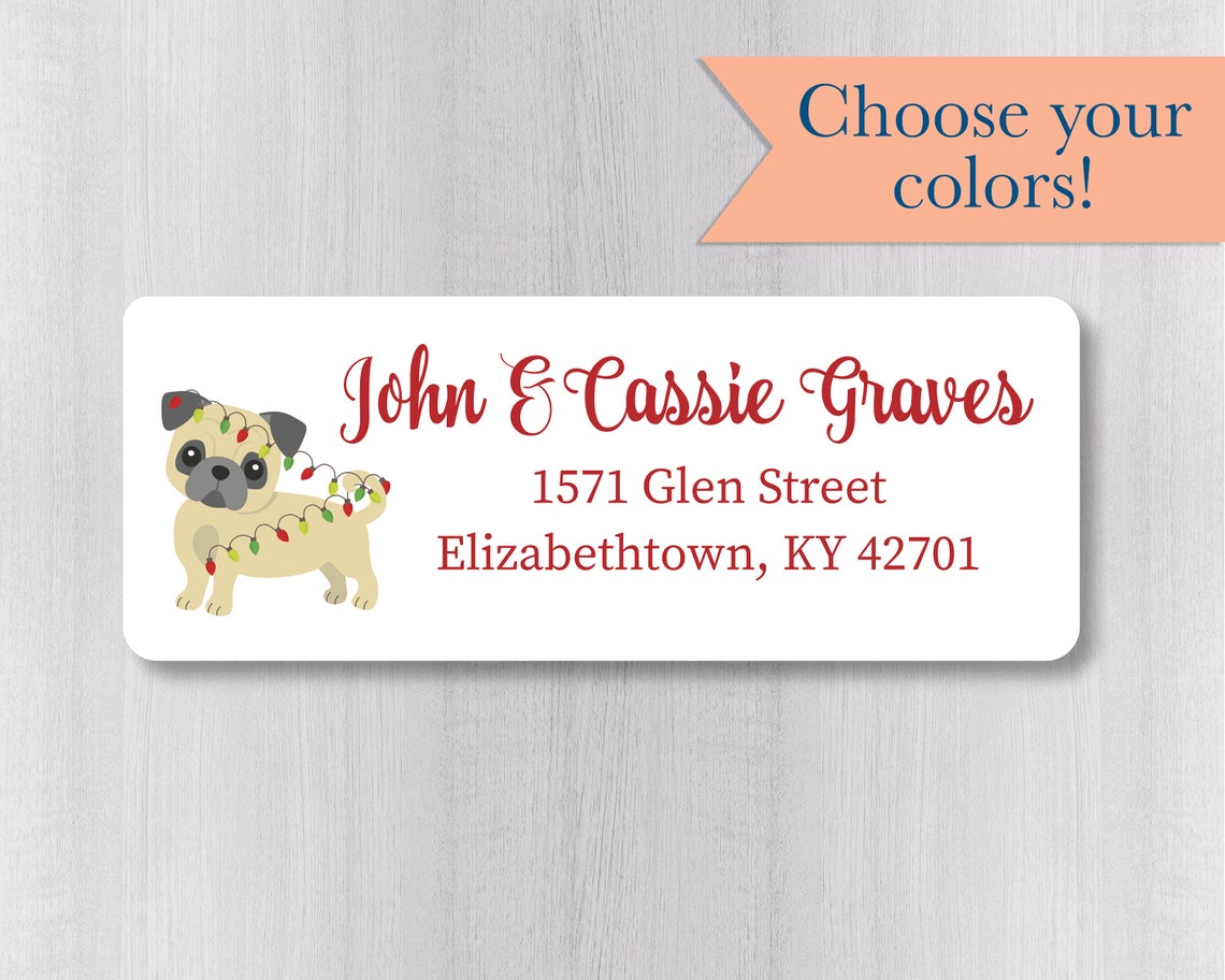 Christmas Pug Dog Address Labels Christmas Return Address - Etsy