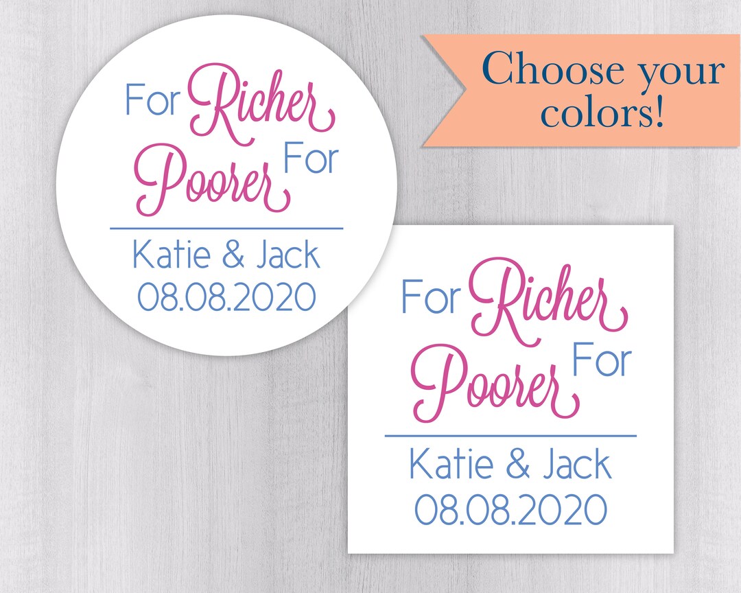 For Richer for Poorer Stickers, Lottery Ticket Wedding Labels ...