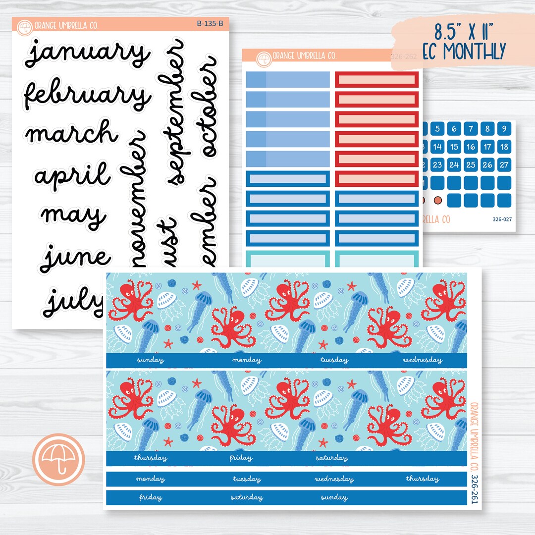 Underwater Ocean Stickers 8.5 ECLP Monthly Planner Kit Stickers Go Fish ...