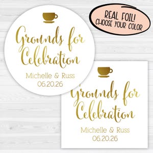 Grounds for Celebration Wedding Favor Sticker | Coffee Cup Wedding ...