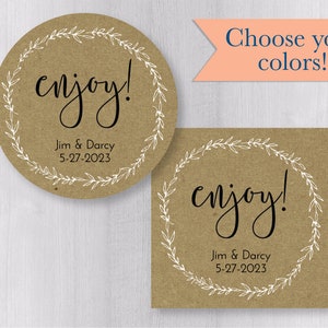 Kraft Brown Enjoy Stickers, White Ink on Brown Rustic Wedding Labels ...