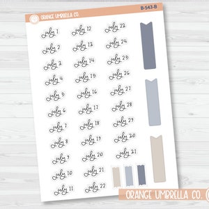 Monthly Dates of the Month Planner Stickers FC12 Script B-537-B-548 - Etsy