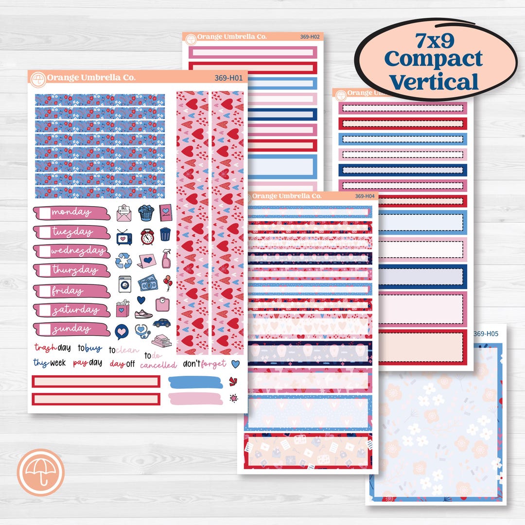 Valentine’s Day Heart Kit | 7x9 Compact Vertical Planner Kit Stickers ...