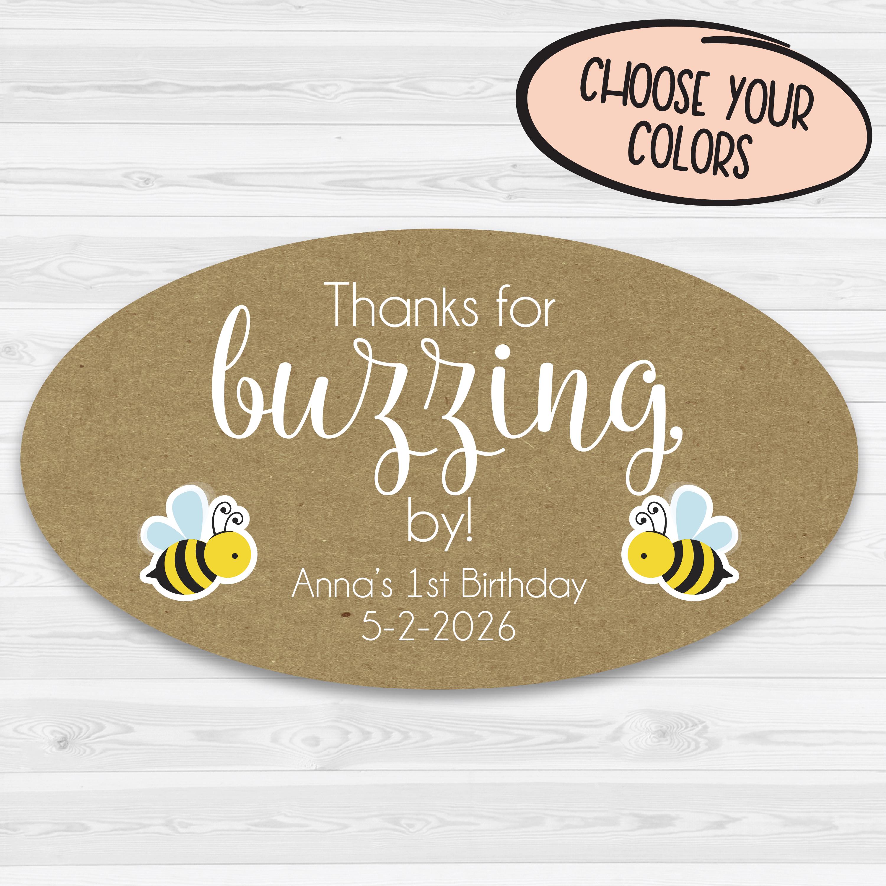 Thanks for Buzzing By Birthday Thank You Sticker Kraft Birthday Favor ...