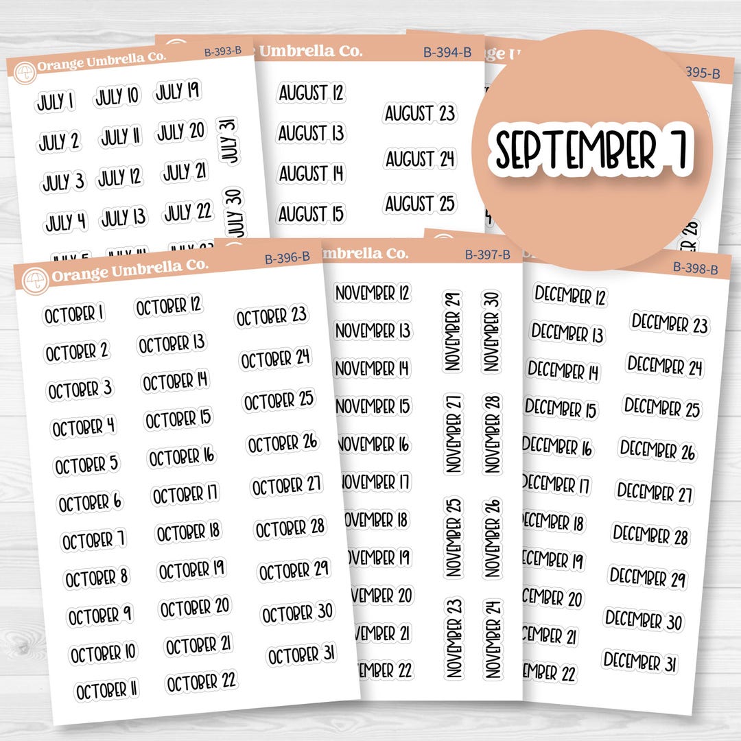 Dates of the Month Planner Stickers and Labels | F8 | B-393-398-B - Etsy