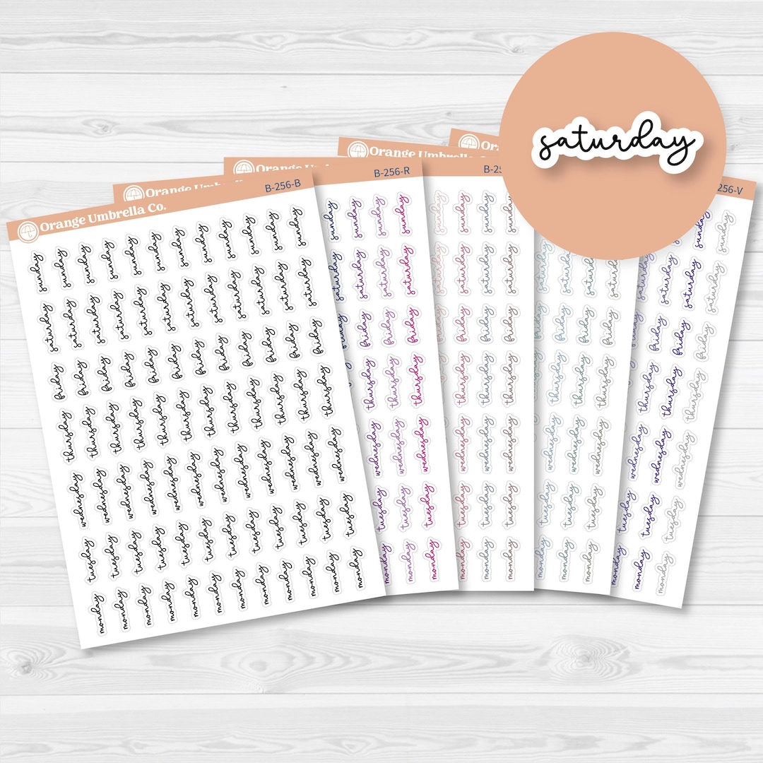 Days of the Week Labels | Weekly Planner Stickers | F18 Script | B-256 ...