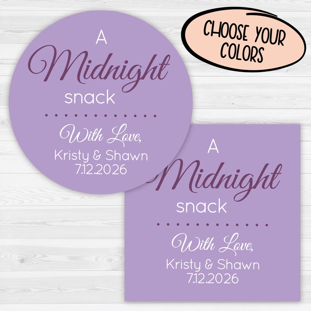 Midnight Snack Wedding Sticker | Wedding Favor Stickers | Cake Box ...