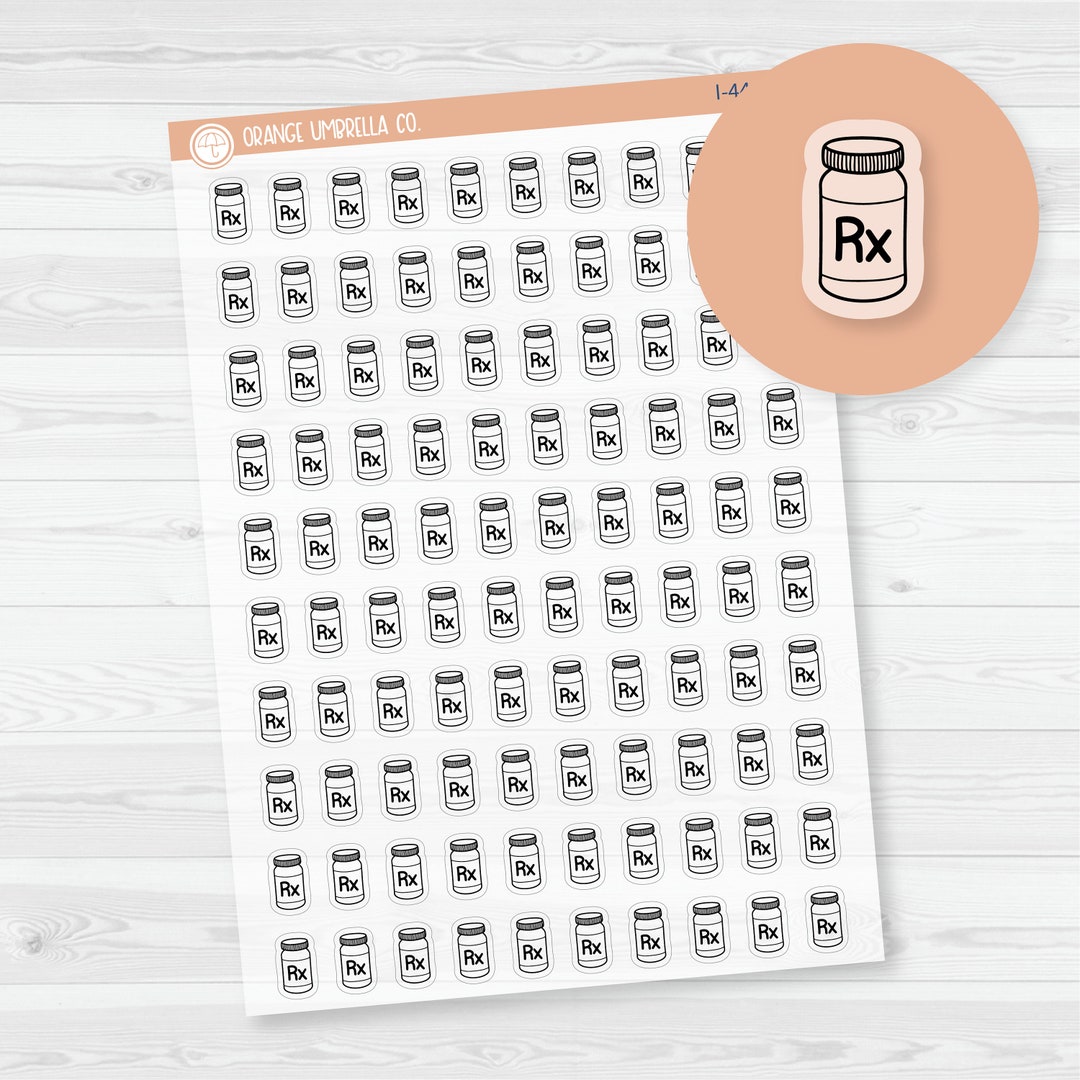 Prescription Icons | Hand Doodled RX Medicine Bottle Planner Stickers ...