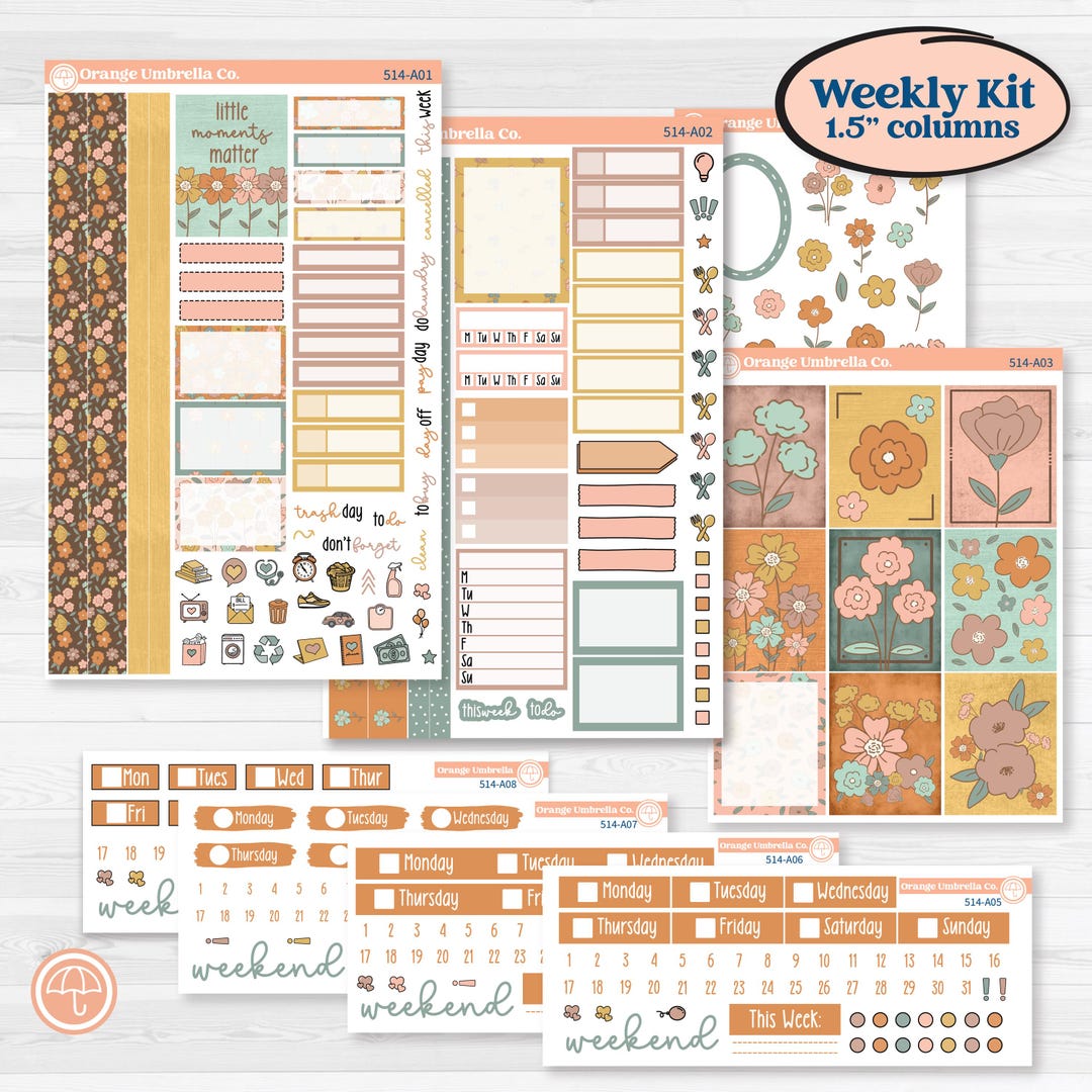 Early Spring Florals | Weekly Sticker Kit for Vertical Planners Like ...