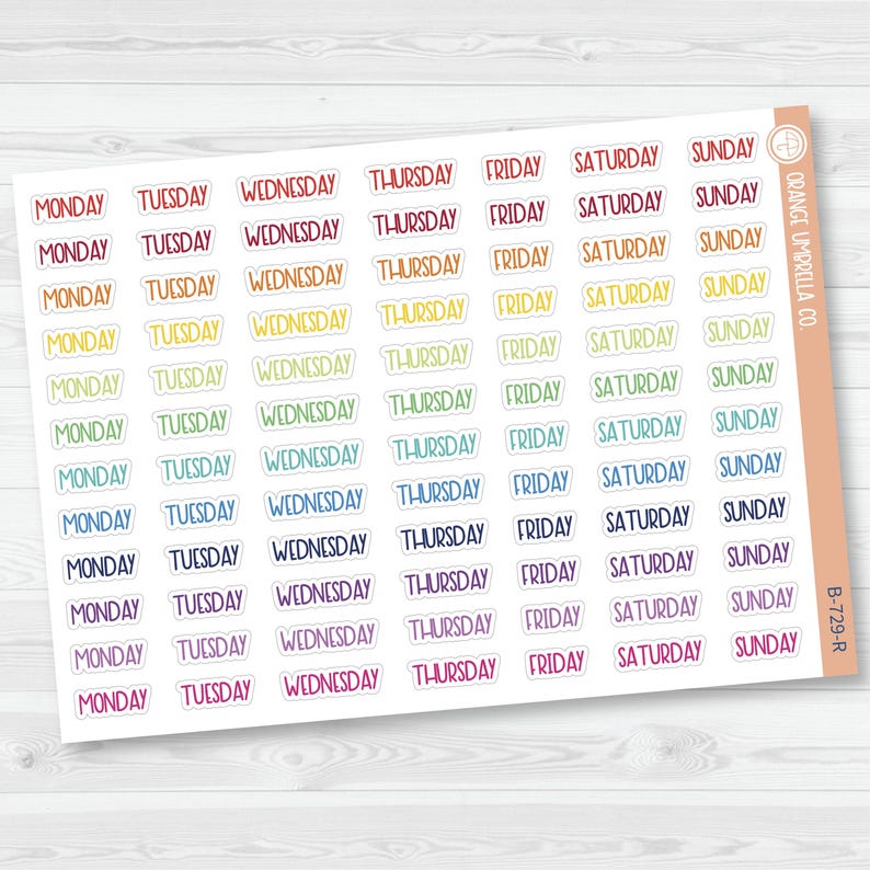 Day of the Week Header Planner Stickers | F8 | B-729 - Etsy