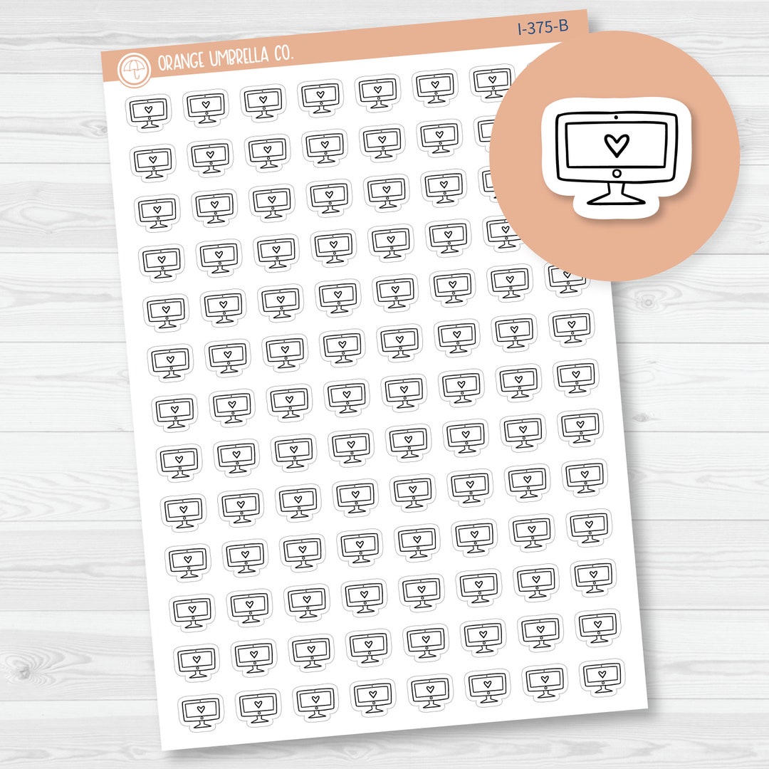 Computer Monitor Doodle Icon Planner Stickers | I-375-B - Etsy