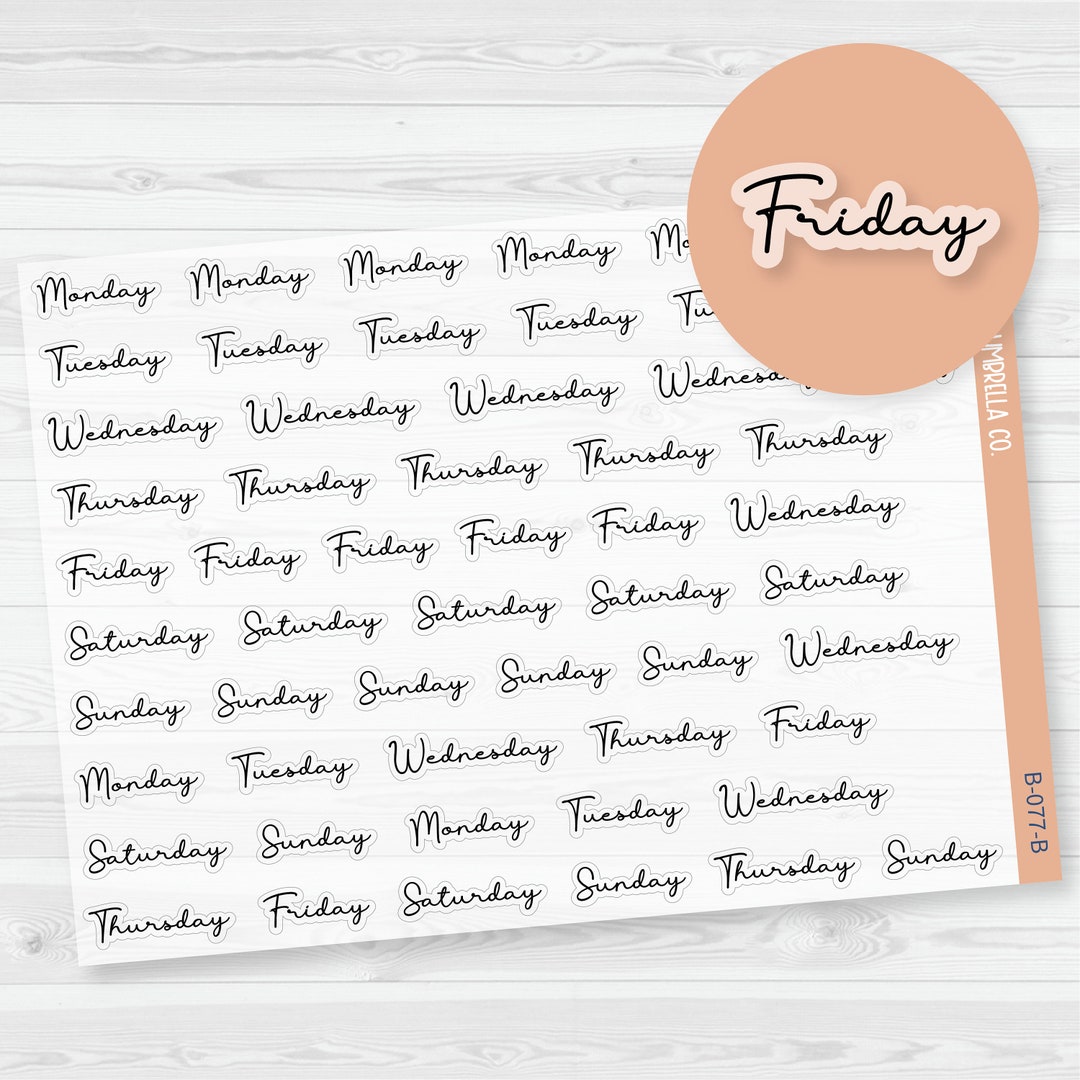 Day of the Week Header Planner Stickers F5 Clear Matte B-077-BCM - Etsy