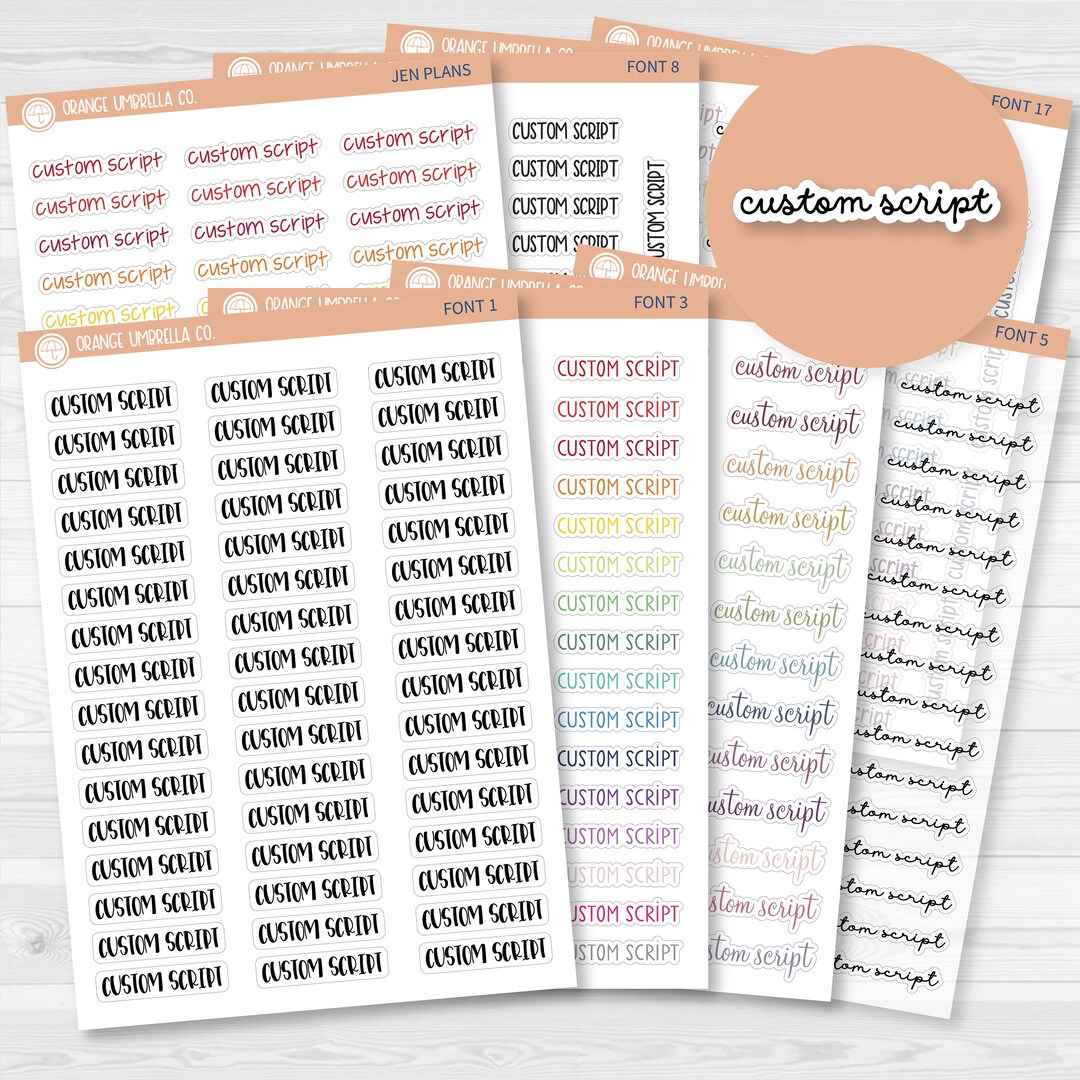 Hobonichi Cousin Custom Script Sticker | Choose Font & Color | Planner ...