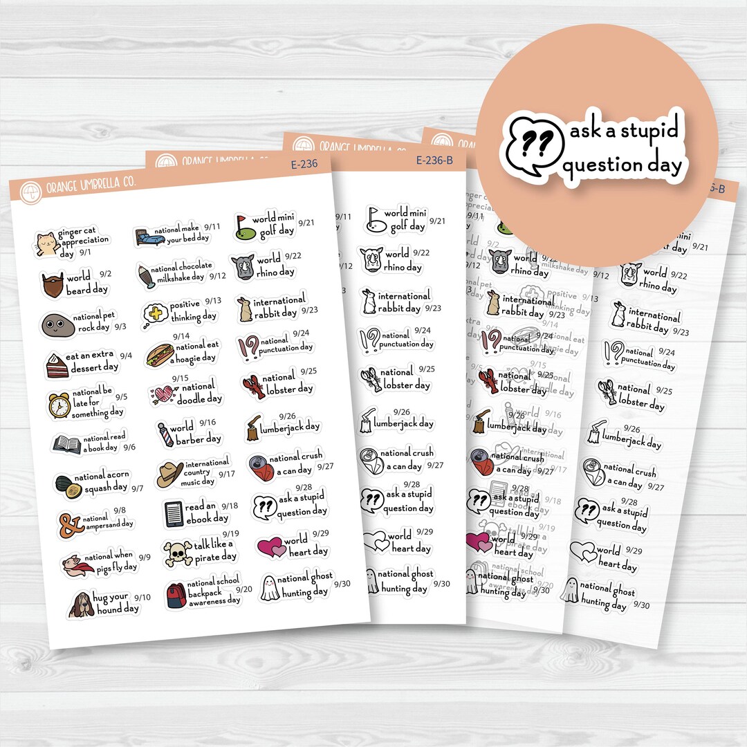 September Wacky Holidays Mini Script Planner Stickers | F16 | E-236 - Etsy