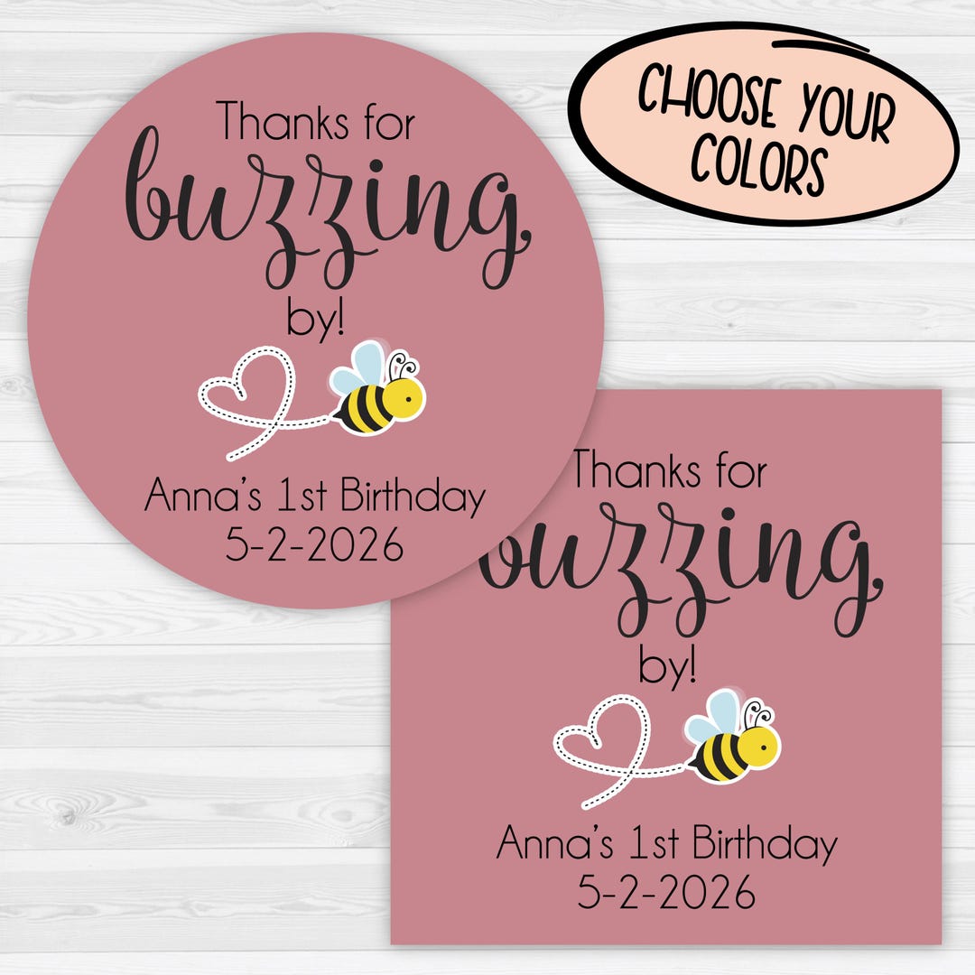 Thanks for Buzzing By Birthday Thank You Sticker Glossy Birthday Favor ...