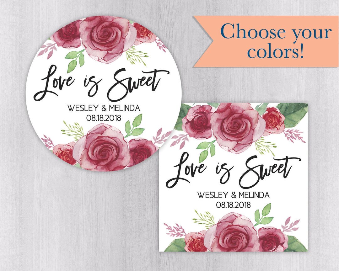 Love is Sweet Stickers, Bridal Shower Favor Stickers, Flower Wedding ...